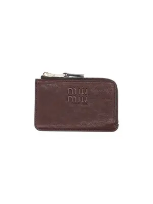 Miu Miu Grained Lambskin Zip Card Holder - Brown