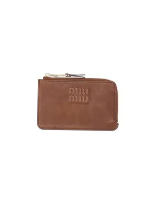Miu Miu Leather Zip Card Holder - Brown