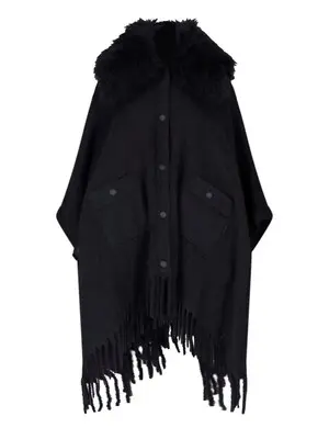 Moncler Cape With Shearling Collar - Black