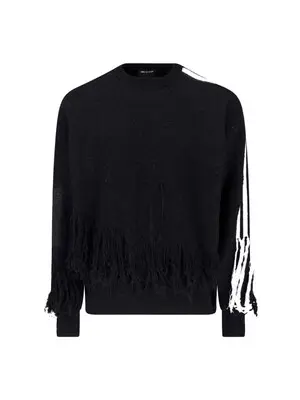 Y3 Fringed Sweater "3 Stripes - Black