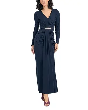 PHASE EIGHT Katharine Long Sleeve Draped Hardware Maxi Dress - Navy