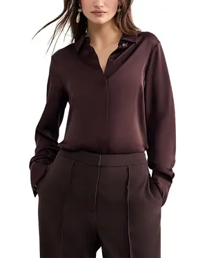 PHASE EIGHT Novie Satin Button Up Shirt - Brown