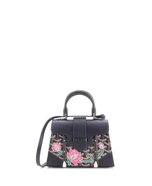 Goyard Structured Saigon Top Handle Bag Embroidered Coated Canvas With Leather - Black