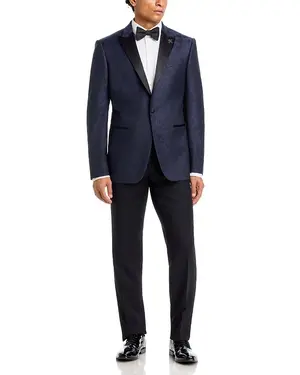John Varvatos Floral Jacquard Slim Fit Wool Blend Dinner Jacket - Navy