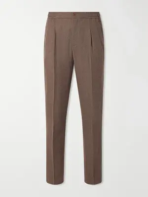 Rubinacci Convertible Tapered Drawstring Virgin Wool-flannel Trousers - Brown