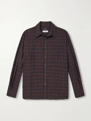 WILLY CHAVARRIA Veterano Puckered Felted Satin-twill And Virgin Wool-blend Shirt - Brown