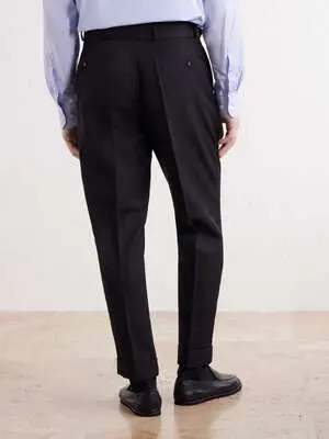 Officine Générale Hugo Tapered Pleated Belted Virgin Wool Trousers