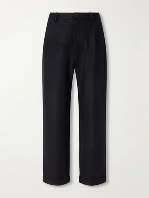 GHIAIA Straight-leg Pleated Wool-flannel Trousers - Black