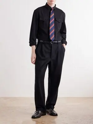 GHIAIA Straight-leg Pleated Wool-flannel Trousers