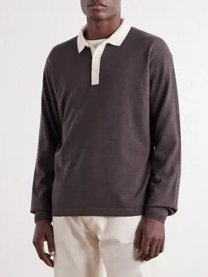 DRAKE'S Merino Wool-jersey Polo Shirt - Brown