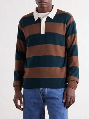 DRAKE'S Striped Merino Wool-jersey Polo Shirt - Green