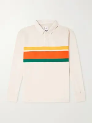 DRAKE'S Striped Cotton-jersey Polo Shirt - Neutrals