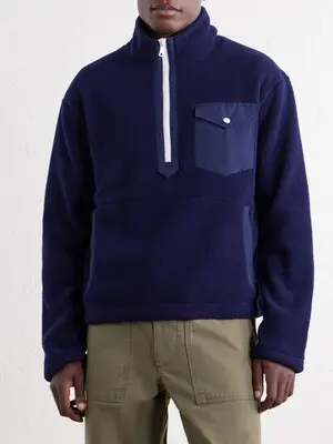 DRAKE'S Shell-trimmed Fleece Half-zip Jacket - Blue