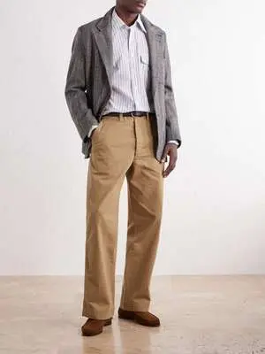 DRAKE'S Officer Chino Wide-leg Cotton-twill Trousers