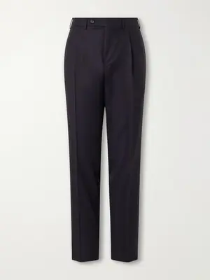 Canali Tapered Pleated Wool-twill Trousers - Blue