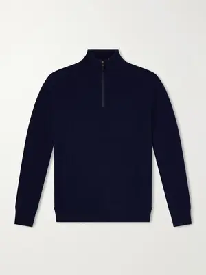 Canali Ribbed Wool And Cashmere-blend Half-zip Sweater - Blue