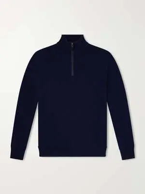 Canali Ribbed Wool And Cashmere-blend Half-zip Sweater - Navy