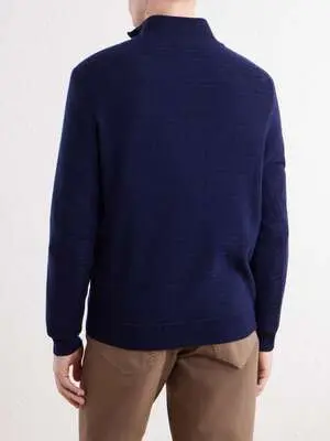 Canali Ribbed Wool And Cashmere-blend Half-zip Sweater