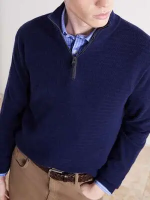 Canali Ribbed Wool And Cashmere-blend Half-zip Sweater