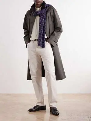 DRAKE'S Shoestring Frayed Polka-dot Wool And Silk-blend Twill Scarf