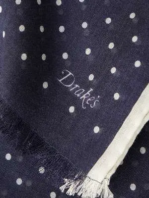 DRAKE'S Shoestring Frayed Polka-dot Wool And Silk-blend Twill Scarf