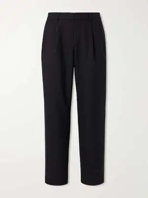 Mr P. Wide-leg Pleated Wool-fresco Trousers - Black