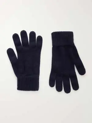 William Lockie Rib-trimmed Cashmere Gloves - Navy