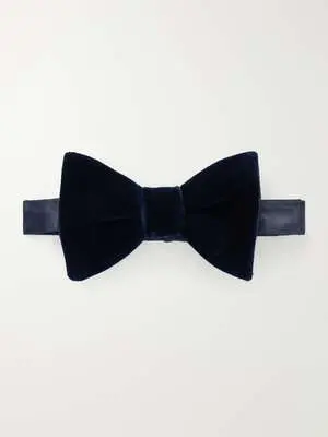 Mr P. Pre-tied Cotton-velvet Bow Tie - Blue