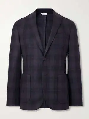 Boglioli Prince Of Wales Wool And Nylon-blend Blazer - Navy