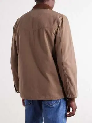 DRAKE'S Leather And Corduroy-trimmed Cotton Duck-canvas Chore Jacket