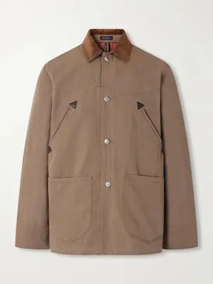 DRAKE'S Leather And Corduroy-trimmed Cotton Duck-canvas Chore Jacket - Brown