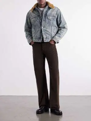 Acne Studios Distressed Plush-trimmed Denim Jacket