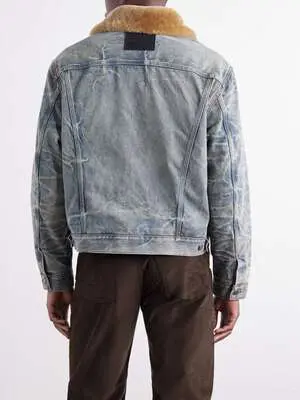 Acne Studios Distressed Plush-trimmed Denim Jacket