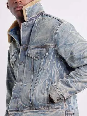 Acne Studios Distressed Plush-trimmed Denim Jacket
