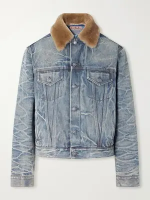 Acne Studios Distressed Plush-trimmed Denim Jacket - Blue