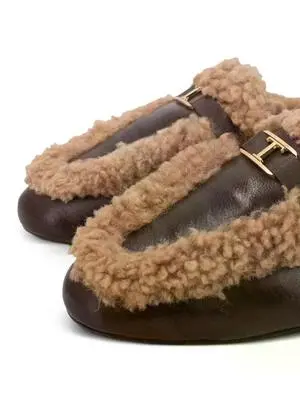TORAL SHOES Shearling-trim Leather Mules