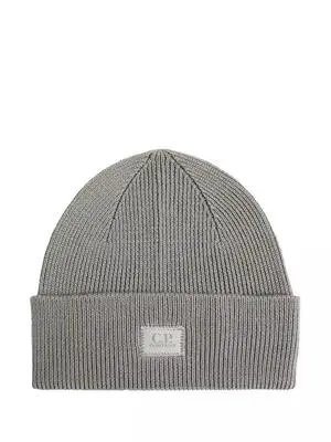 C.P. COMPANY Logo-patch Ribbed-knit Beanie Hat - Grey