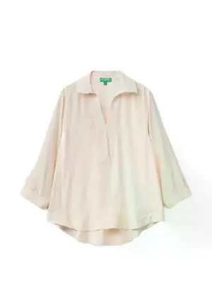 BENETTON V-neck Spread-collar Blouse - Neutrals