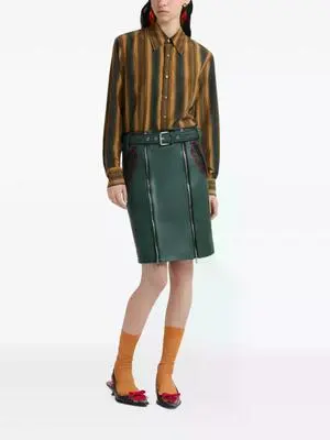 Marni Deep Leather Skirt With Leaf Pockets