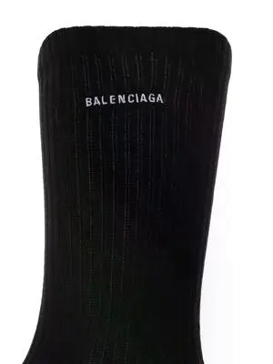Balenciaga Logo Socks In /white - Black