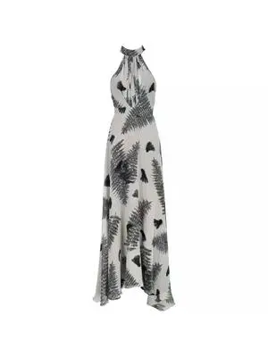 Vintage Leaf-print Halterneck Maxi Dress