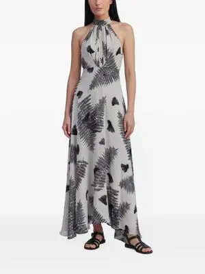 Vintage Leaf-print Halterneck Maxi Dress
