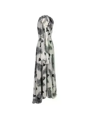 Vintage Leaf-print Halterneck Maxi Dress