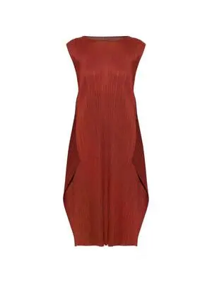Issey Miyake Monthly Colors September Pleated Sleeveless Midi Dress - Brown