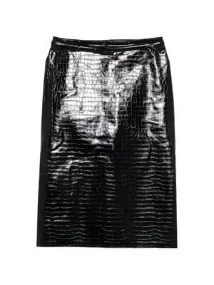 TOM FORD Crocodile-effect Belted Midi Skirt