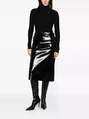 TOM FORD Crocodile-effect Belted Midi Skirt