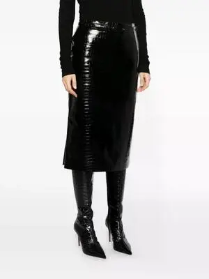 TOM FORD Crocodile-effect Belted Midi Skirt