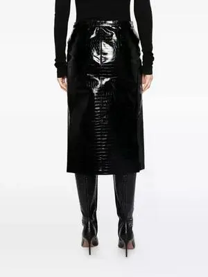 TOM FORD Crocodile-effect Belted Midi Skirt