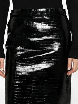 TOM FORD Crocodile-effect Belted Midi Skirt