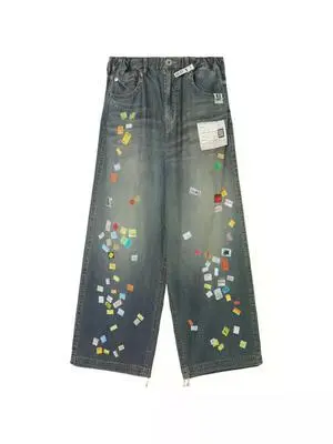 Mihara Yasuhiro Price Tag Sticker-printed Wide Denim Pants